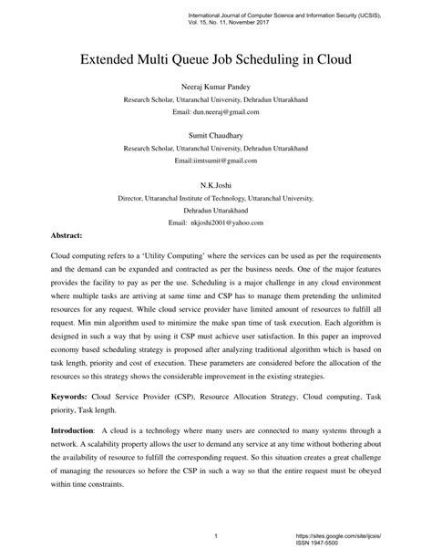 Pdf Extended Multi Queue Job Scheduling In Cloud