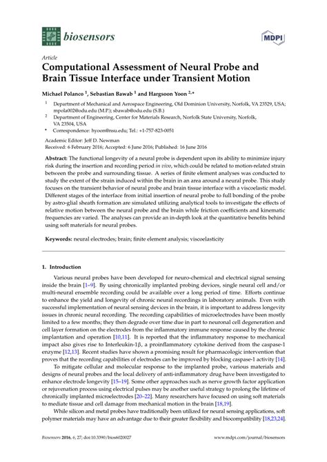 Pdf Computational Assessment Of Neural Probe And Brain Tissue