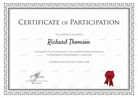 Certificate Of Training Format
