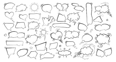 연설 거품을 요약합니다 낙서 음성 풍선 스케치 손으로 그린 낙서 거품을 설정합니다 개체 그룹에 대한 스톡 벡터 아트 및 기타 이미지 개체 그룹 검은색 공란 Istock