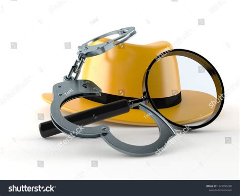 Detective Hat Magnifying Glass Handcuffs Isolated Stock Illustration