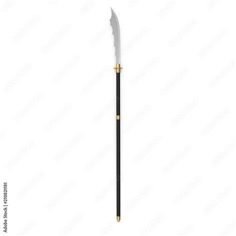 Japanese Samurai Naginata Yari Sword On White Top View 3d