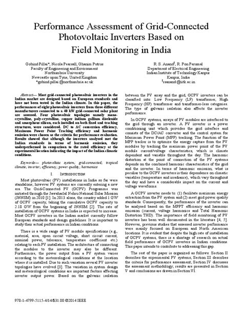 Performance Assessment Of Grid Connected Photovoltaic Inverters Based