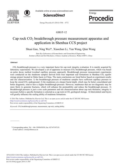 Pdf Cap Rock Co2 Breakthrough Pressure Measurement Apparatus And