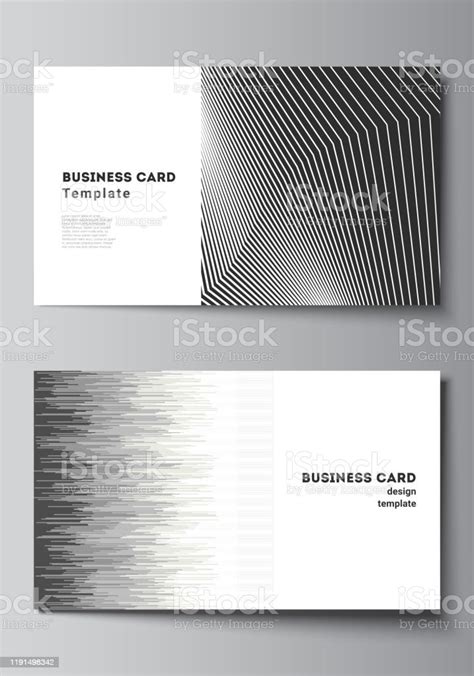 두 개의 창조적 인 명함 디자인 템플릿의 편집 가능한 레이아웃의 벡터 그림 최소한의 디자인을위한 기하학적 추상적 인 배경 미래 과학 및 기술 개념 0명에 대한 스톡 벡터