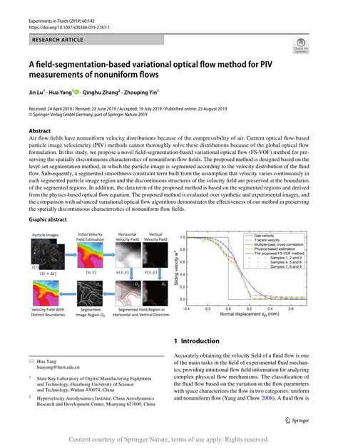 A Field Segmentation Based Variational Optical Flow Method For Piv
