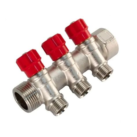 Коллектор отопления 3 выхода 1/2" x 3/4" с красными регулирующими ...
