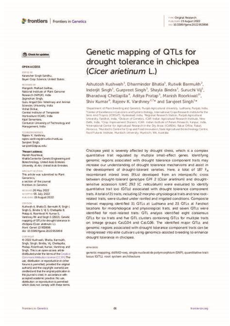 Genetic Mapping Of Qtls For Drought Tolerance In Chickpea Cicer