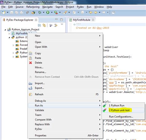 Appium Python Executing Appium Webdriver Automation Script On