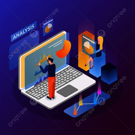 Computer Data Analysis Interface Isometric Background Composition With