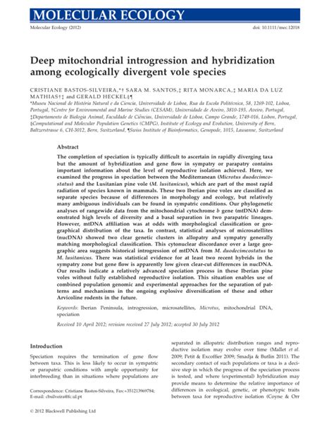 Deep Mitochondrial Introgression And Hybridization Pdf