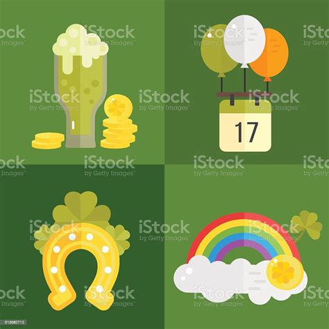 세트 Of 평편 벡터 아이콘 Stpatricks Day 0명에 대한 스톡 벡터 아트 및 기타 이미지 0명 3월 St