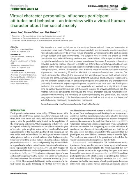 Pdf Virtual Character Personality Influences Participant Attitudes