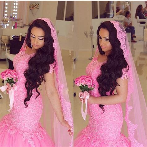 Pink Mermaid Wedding Dresses Appliques Alinanova