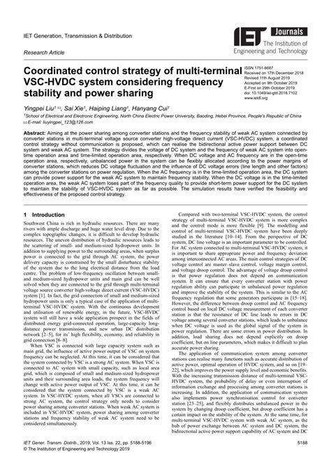 Pdf Coordinated Control Strategy Of Multi Terminal Vsc Hvdc System