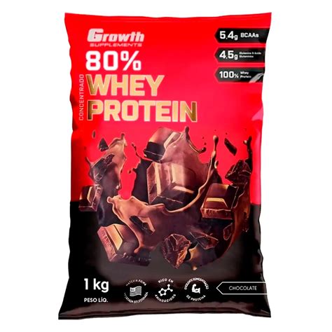 Whey Protein Chocolate Growth Suplementos 1kg Basic Concentrado 80 100