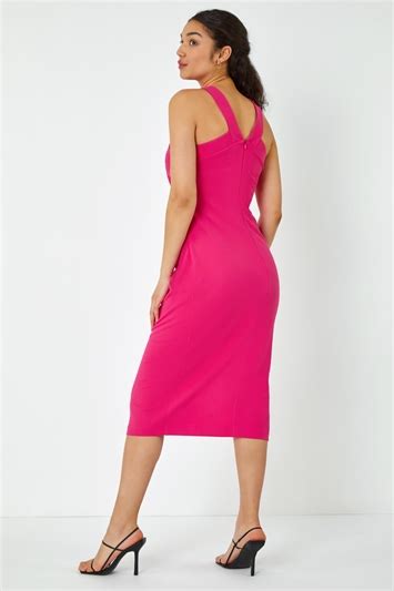 Pink Sleeveless Stretch Lace Midi Dress Roman Uk
