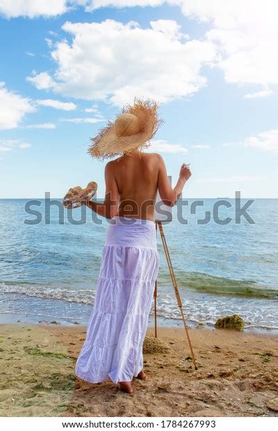 Half Naked Girl Paints Front Easel Stock Photo 1784267993 Shutterstock
