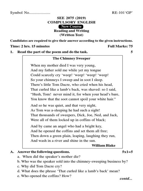 Compulsory English Class 10 See Question Paper 2075 2019 Re 101gp Merospark Com Pdf