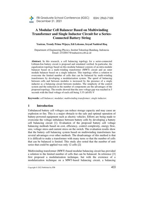 Pdf A Modular Cell Balancer Based On Multiwinding Transformer And Single Inductor Circuit For