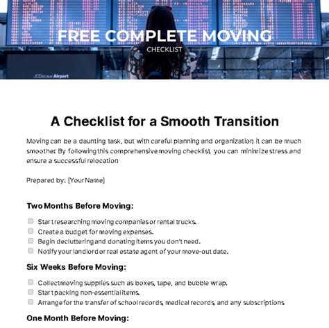 Free Complete Moving Checklist Template To Edit Online