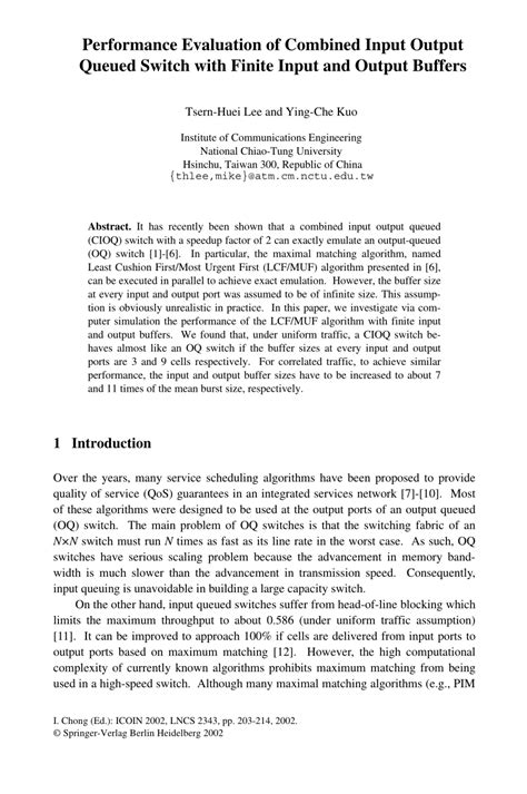 Pdf Performance Evaluation Of Combined Input Output Queued Switch