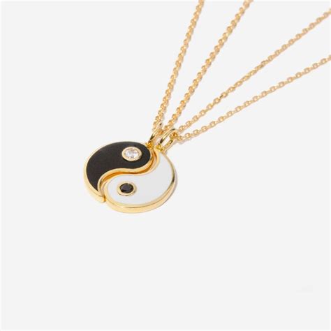 Yin Yang Friendship Enamel Necklaces In 14k Gold Over Silver