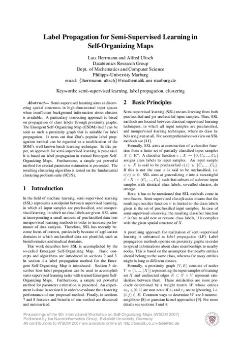 Pdf Label Propagation For Semi Supervised Learning In Self Organizing