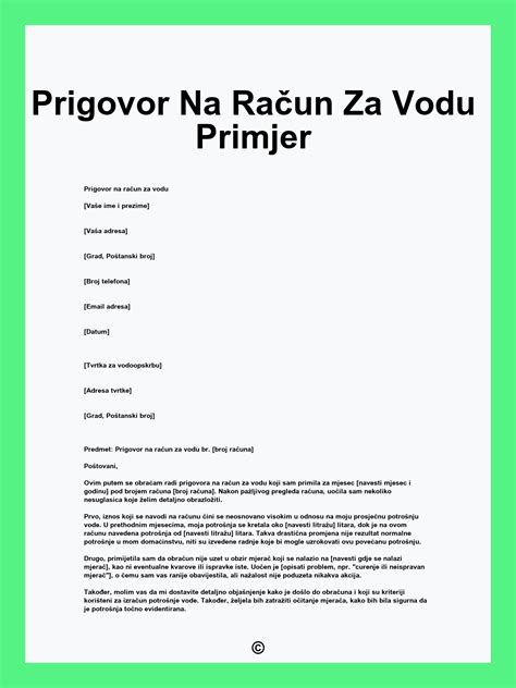 Prigovor Na Račun Za Vodu Primjer