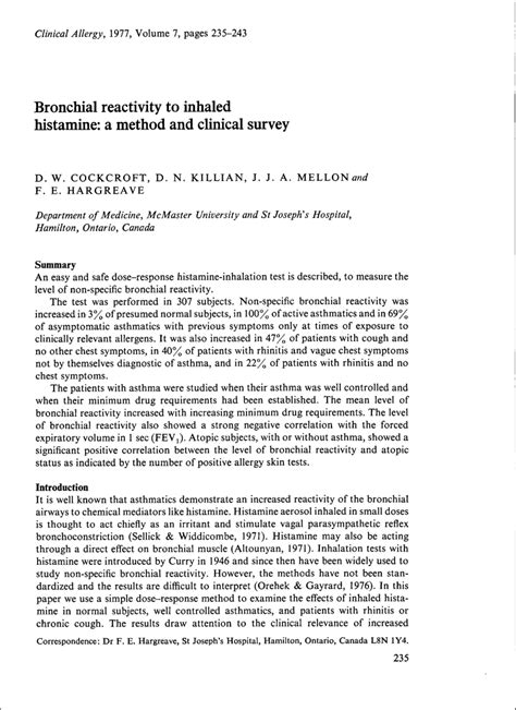 Pdf Direct Bronchoprovocation Test Methods History 1945 2018