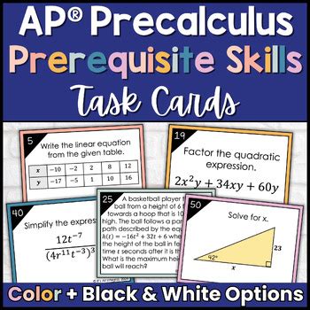 AP Precalculus Back To Babe Prerequisite Skills Task Cards Review Activity