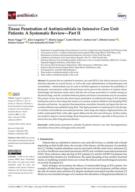 Pdf Tissue Penetration Of Antimicrobials In Intensive Care Unit
