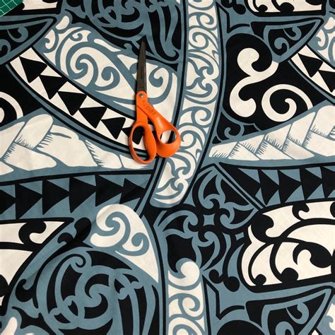 Gray Polynesian Tribal Hawaiian Print Cotton Fabric By The Yard Etsy