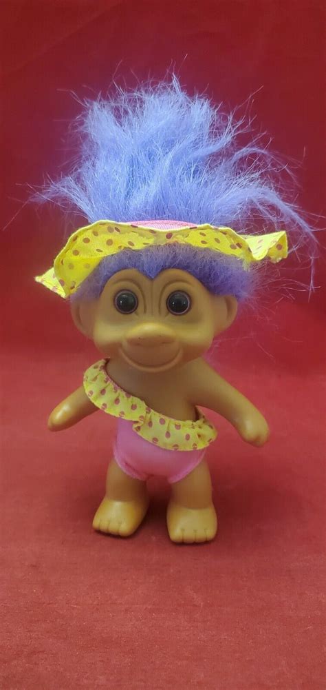 Vtg 1991 Troll Tnt Pink Swimsuit And Cap Purple Hair Polka Dots Ebay