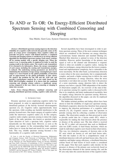 Pdf To And Or To Or On Energy Efficient Distributed Spectrum Sensing