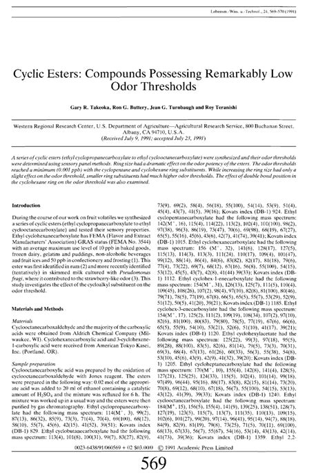Pdf Cyclic Esters Compounds Possessing Remarkably Low Odor Thresholds