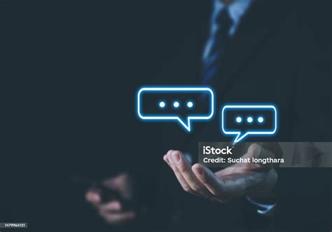 Businessman Hand Showing Empty Message Chat Icon Digital Speech Bubble