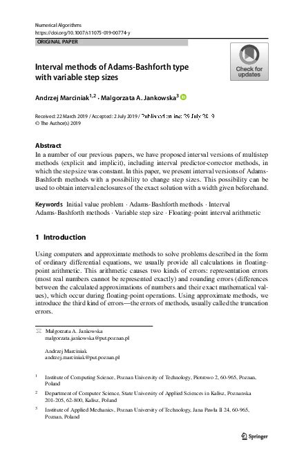 Pdf Interval Methods Of Adams Bashforth Type With Variable Step Sizes