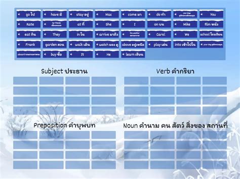 Classify Subject Verb Noun Preposition Group Sort