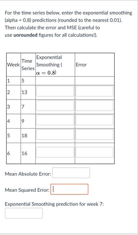 Solved For The Time Series Below Enter The Exponential