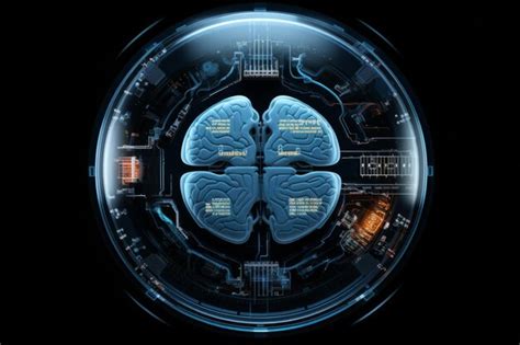 Human Brain Connected To A Chip Digital Brain Concept With Network