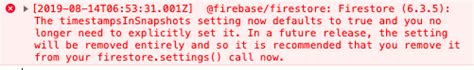 Angular Getting The TimestampsInSnapshots Setting Now Defaults To