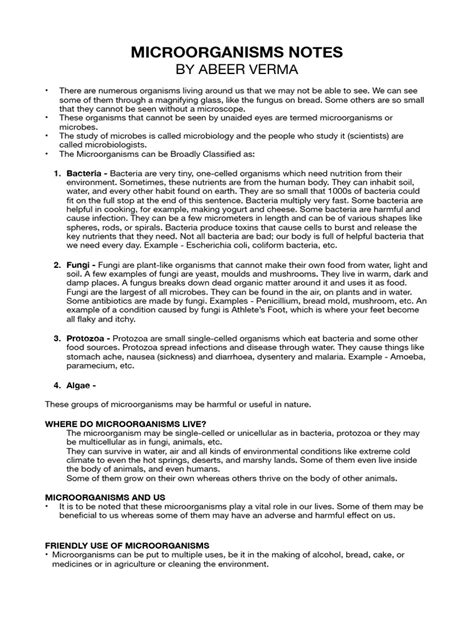 Bio Review Notes Microorganisms Class 8 Pdf Food Preservation Microorganism