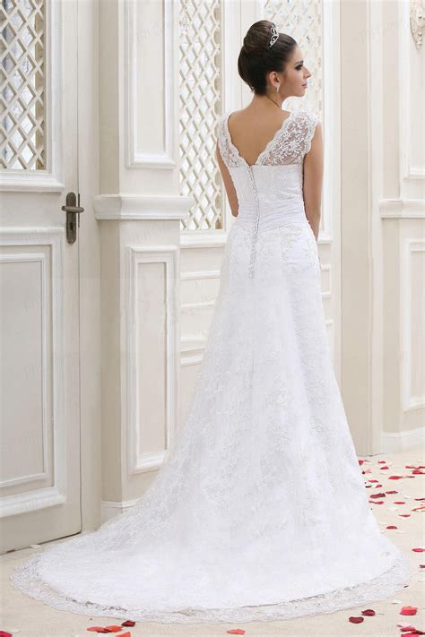 Robe de mariée dentelle vintage encolure en V à traîne Court grande taille Persun fr