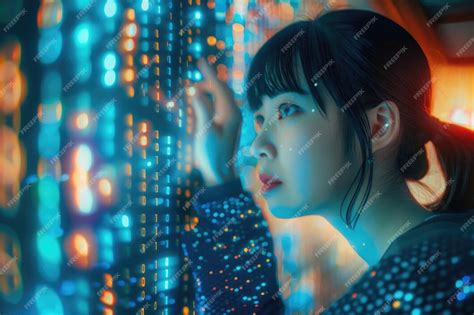 Premium Photo Binary Code Woman Working With Binary Code Concept Of