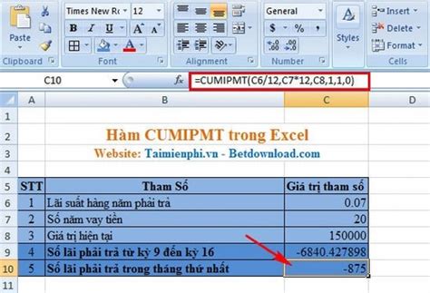 excel function cumipmt in excel for example and using