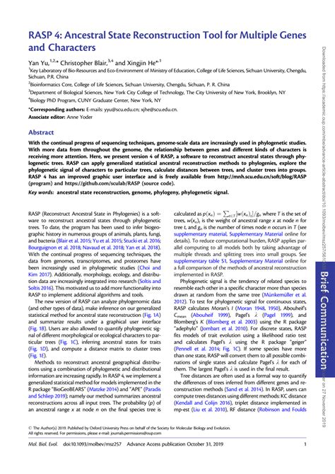 Pdf Rasp 4 Ancestral State Reconstruction Tool For Multiple Genes And Characters