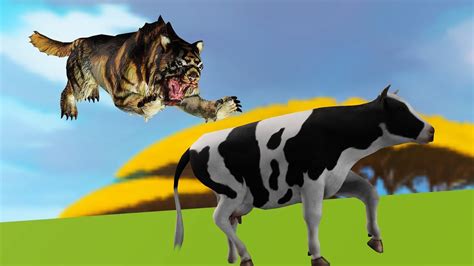 Tiger Attacks Cow Cartoon Saved By Giant Mammoth Youtube