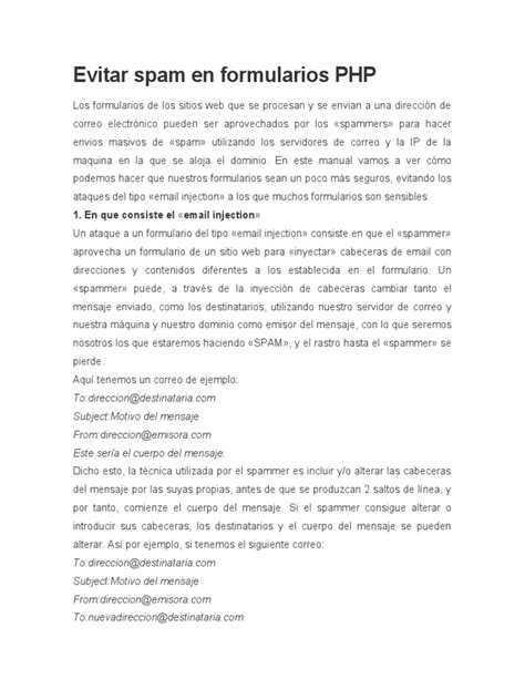 Evitar Spam En Formularios Php Pdf Spamming Internet