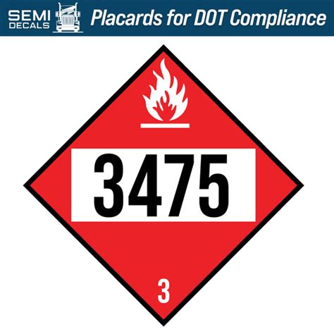 Hazard Class 3 Flammable Liquid Un 3475 Placard Semi Decals